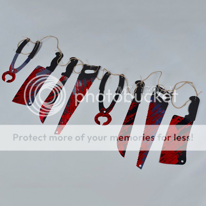 8X Halloween Bloody Weapons Garland Blood Tool Saw Hanging Party Prop ...